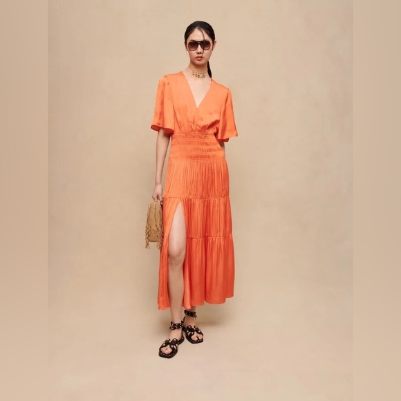 Maje | Dresses | Nwt Maje Orange Rome Long Satiny Dress Maxi Summer ...
